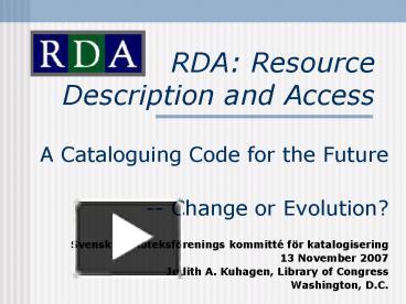 PPT – RDA: Resource Description and Access PowerPoint presentation ...