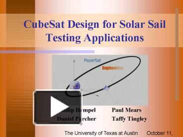 CubeSat Design for Solar Sail Testing Applications presentation | free ...