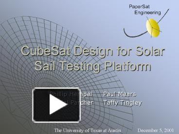 PPT – CubeSat Design for Solar Sail Testing Platform PowerPoint ...