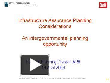 Infrastructure Assurance Planning Considerations An intergovernmental ...