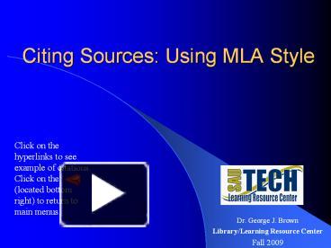 PPT – Citing Sources: Using MLA Style PowerPoint presentation | free to ...