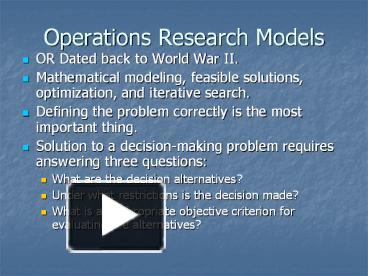 Operations Research Models presentation | free to download