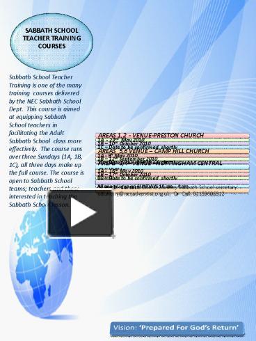 Sabbath School Teacher Training is one of the many training courses ...