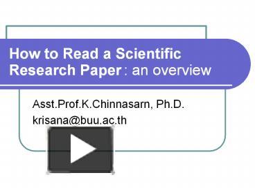 How to Read a Scientific Research Paper : an overview presentation ...