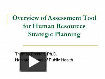 Overview of Assessment Tool for Human Resources Strategic Planning ...
