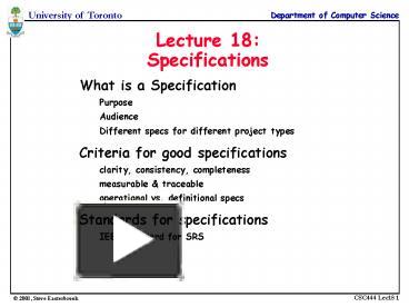 PPT – Lecture 18: Specifications PowerPoint presentation | free to ...