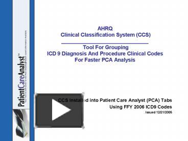 AHRQ Clinical Classification System (CCS ...