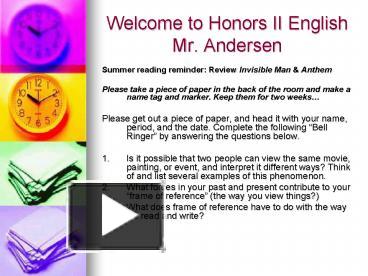 PPT – Welcome to Honors II English Mr. Andersen PowerPoint presentation ...