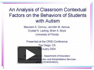PPT – An Analysis of Classroom Contextual Factors on the Behaviors of ...
