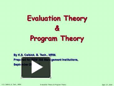 Evaluation Theory presentation | free to view