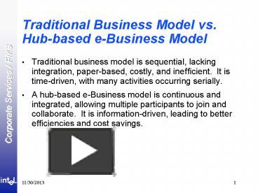 Traditional Business Model vs. Hub-based e-Business Model presentation ...