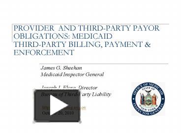 PROVIDER AND THIRD-PARTY PAYOR OBLIGATIONS: MEDICAID THIRD-PARTY ...