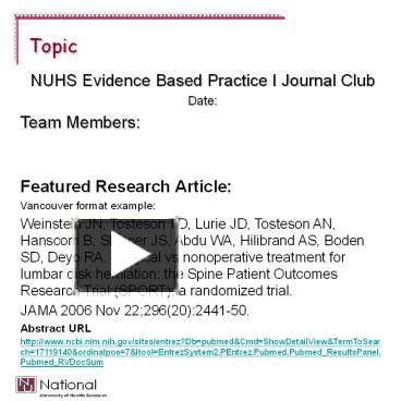 NUHS Evidence Based Practice I Journal Club presentation | free to view