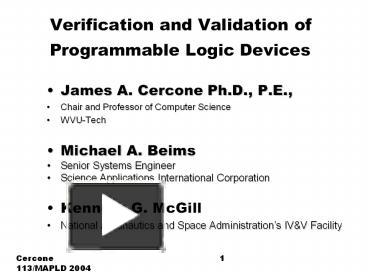 Verification and Validation of Programmable Logic Devices presentation ...