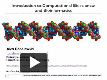 Introduction to Computational Biosciences and Bioinformatics ...