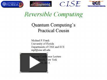 PPT – Reversible Computing PowerPoint presentation | free to download ...