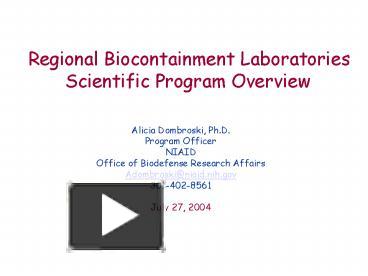 Regional Biocontainment Laboratories presentation | free to view