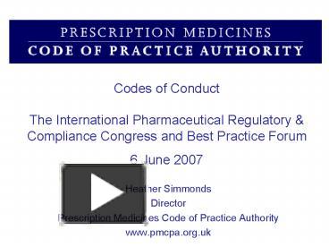 Codes of Conduct The International Pharmaceutical Regulatory ...