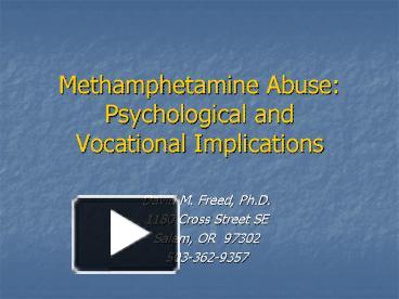 Methamphetamine Abuse: Psychological and Vocational Implications ...