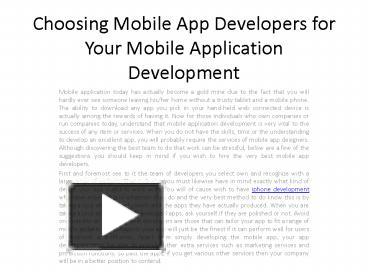 PPT – Choosing Mobile App Developers for Your Mobile Application ...