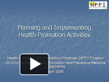 Planning and Implementing Health Promotion Activities presentation ...