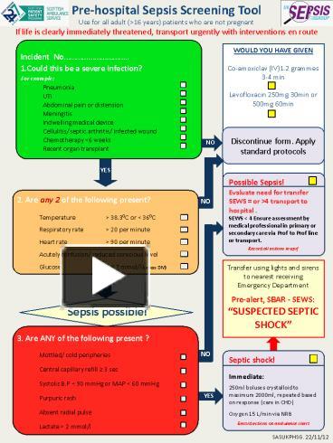 Pre-hospital Sepsis Screening Tool Use for all adult (>16 years ...