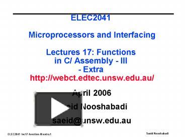 PPT – ELEC2041 Microprocessors and Interfacing Lectures 17: Functions ...