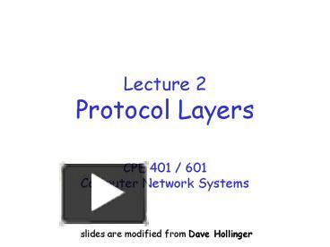 PPT – Lecture 2 Protocol Layers PowerPoint presentation | free to ...