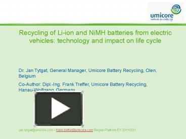 Recycling of Li-ion and NiMH batteries from electric vehicles ...