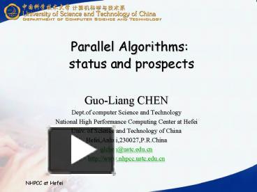 Parallel Algorithms: status and prospects presentation | free to download