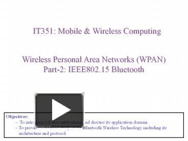Wireless Personal Area Networks (WPAN) presentation | free to download