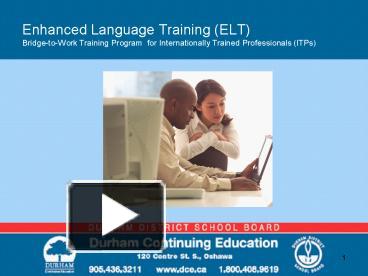 Enhanced Language Training (ELT) Bridge-to-Work Training Program for ...