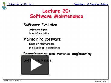 Lecture 20: Software Maintenance presentation | free to download