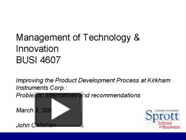 Management of Technology presentation | free to view