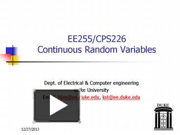 EE255/CPS226 Continuous Random Variables presentation | free to download