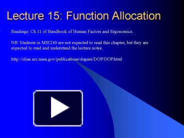 Lecture 15: Function Allocation presentation | free to view