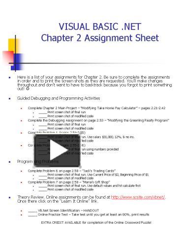 PPT – VISUAL BASIC .NET Chapter 2 Assignment Sheet PowerPoint ...