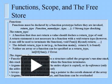 PPT – Functions, Scope, and The Free Store PowerPoint presentation ...