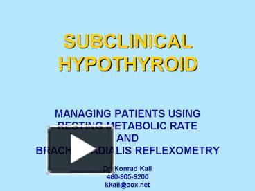SUBCLINICAL HYPOTHYROID presentation | free to view