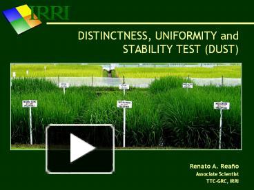 DISTINCTNESS, UNIFORMITY and STABILITY TEST (DUST) presentation | free ...