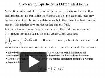 PPT – Governing Equations in Differential Form PowerPoint presentation ...