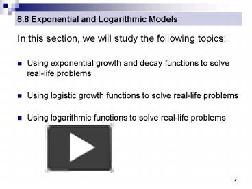 PPT – 6.8 Exponential and Logarithmic Models PowerPoint presentation ...