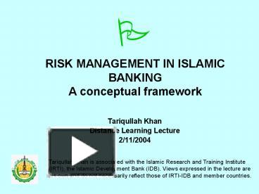 PPT – RISK MANAGEMENT IN ISLAMIC BANKING A conceptual framework ...