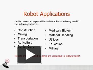 Robot Applications presentation | free to view