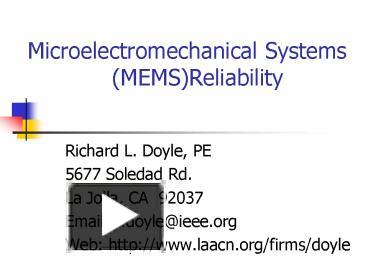 Microelectromechanical Systems (MEMS)Reliability presentation | free to ...
