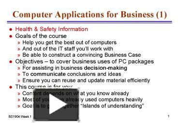 Computer Applications for Business 1 presentation | free to view