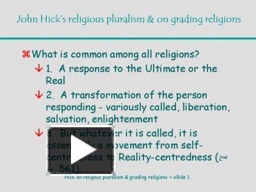 John Hick presentation | free to view