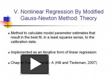V. Nonlinear Regression By Modified Gauss-Newton Method: Theory ...