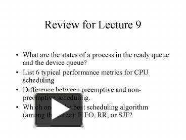 PPT – Review for Lecture 9 PowerPoint presentation | free to download ...