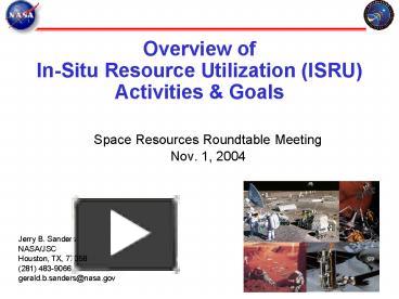 Overview of InSitu Resource Utilization ISRU Activities presentation ...